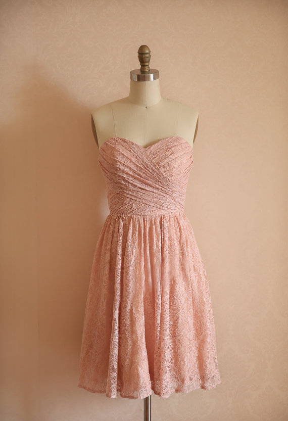 Short Lace Coral Bridesmaid Dress Wedding Party Dress Prom Formal ...